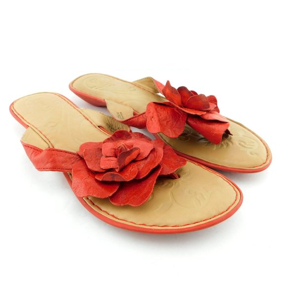 Born | Shoes | Born Red Leather Rose Camelia Floral Thong Sandals 42 ...